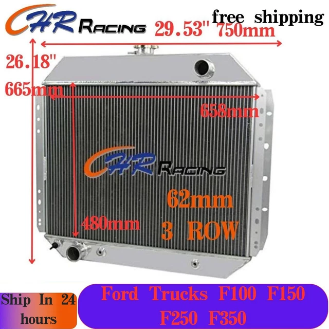 3 ROWS 62 mm aluminum radiator for FORD F100 F150 F250 F350 Bronco V8 ...