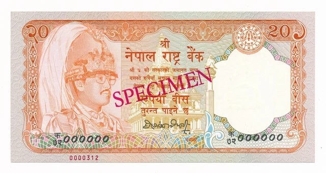 NEPAL 20 RUPEES Sign Hari Shankar Tripathi (1990-1995) SPECIMEN Note P ...