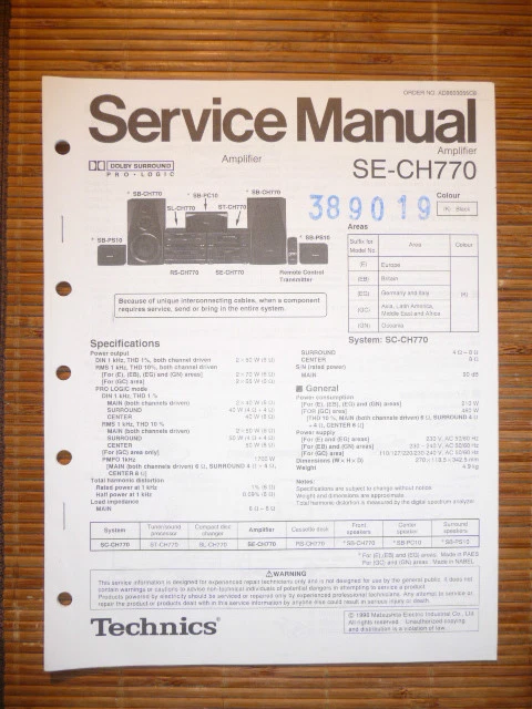 TECHNIQUES MANUELLES DE Service SE-CH770 Amplificateur, Original EUR 15 ...