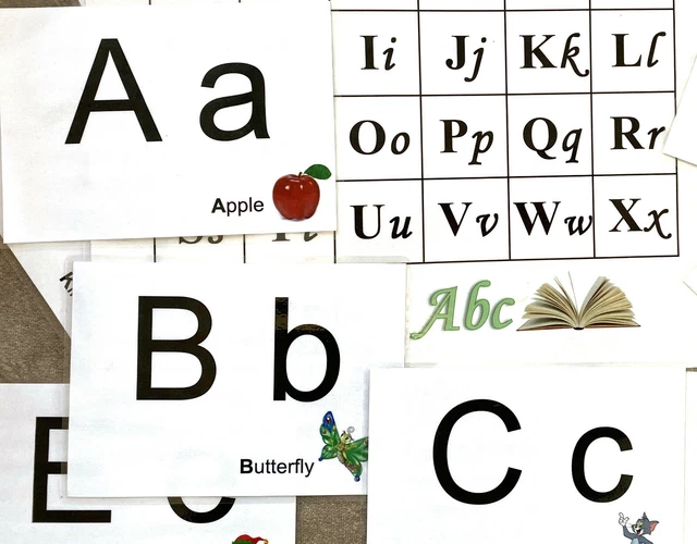 LARGE ALPHABET FLASH Cards Capital Lower Case Letters & Words & Pics ...