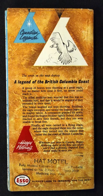 1960 ESSO IMPERIAL Oil gas road map of British Columbia & Alberta ...