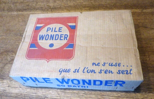 RARE ANCIENNE BOITE en carton publicitaire, PILE WONDER 50 batri ...