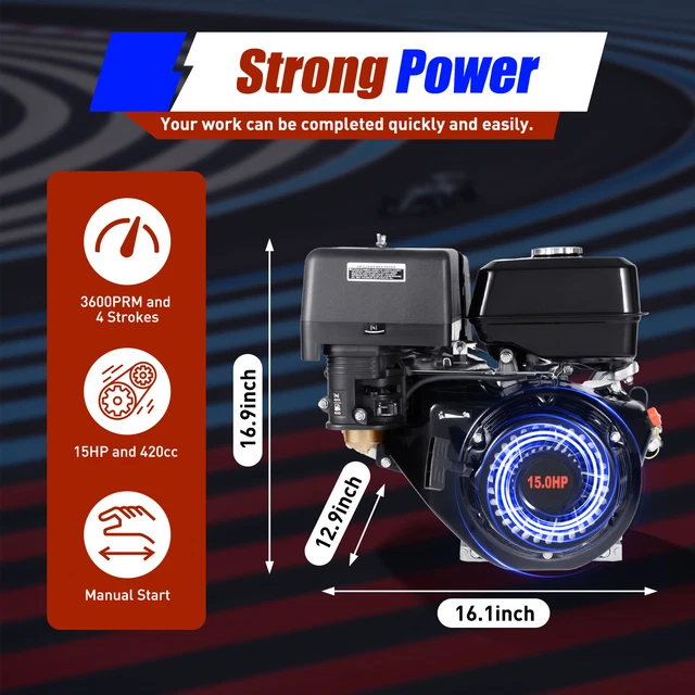 420CC ENGINE 15 HP 4 Stroke OHV Horizontal Gas Engine Go Kart Motor Recoil UK £213.75 - PicClick UK