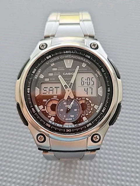 OROLOGIO DA UOMO Casio AQ-190W Ana-Dig Cronografo Tempo Mondiale (5082 ...