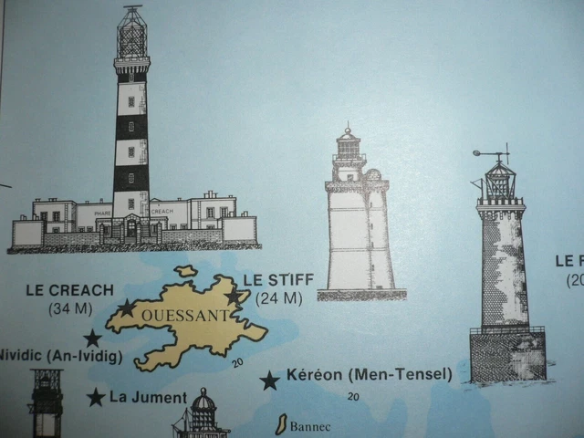 CARTE MARINE PHARES BRETAGNE Nord illustrée 1990/Finistere / Cotes ...