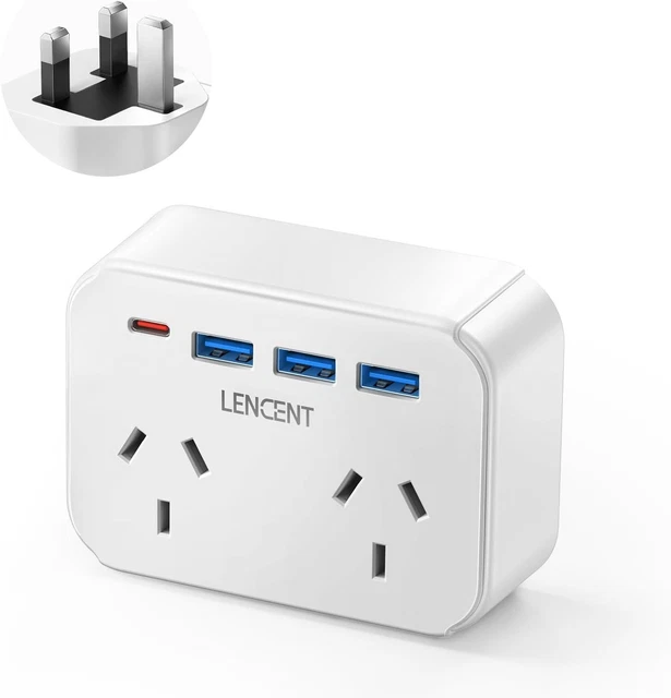 UK TRAVEL ADAPTER, AU to UK Plug Adapter with 1 USB C 3 USB A, Type G ...