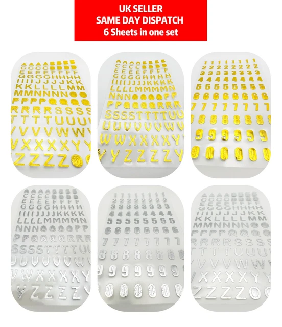 SELF ADHESIVE GOLD&SILVER Alphabet Letter&number Stickers Card Making ...