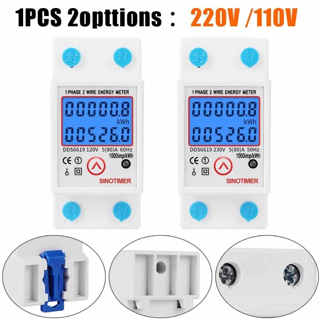 SINGLE PHASE RESET kWh Meter LCD Display 80A Max Current 35mm Din Rail ...