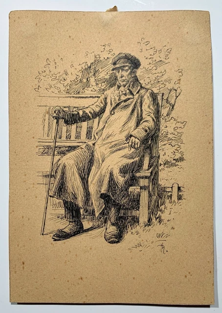 FRANTS HENNINGSEN 19TH-CENTURY drawing male portrait Danish artist ...