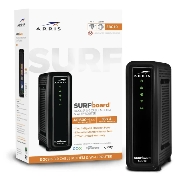 ARRIS SURFBOARD SBG10 DOCSIS 3.0 16 x 4 Gigabit Cable Modem/AC1600 Wi ...