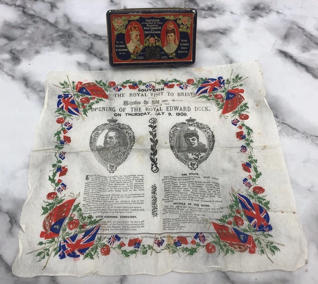 KING EDWARD VII & Queen Alexandra Tin & Paper Napkin Visit To Bristol ...