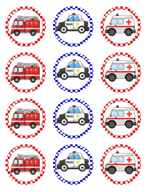 POLICE FIRE AMBULANCE Cupcake Toppers Edible Wafer Paper Cake ...