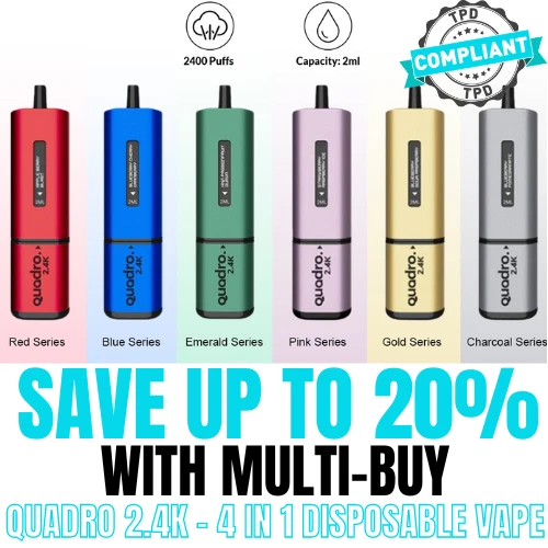 QUADRO 2.4K DISPOSABLE Vape Kit 4 in 1 Big Puffs 2400 20mg - TPD ...