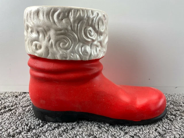 VINTAGE SMALL CERAMIC Santa Claus Boot Planter Red White Christmas ...