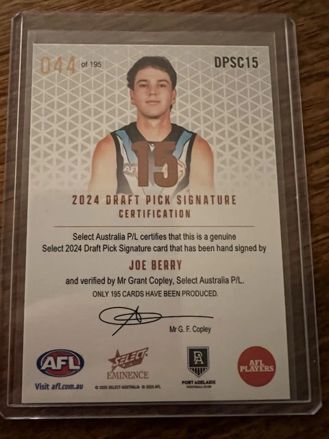 2025 AFL EMINENCE Copper Draft PICK Signature PORT ADELAIDE JOE BERRY ...