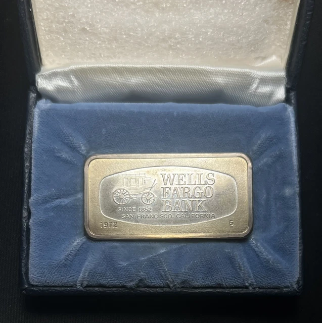 1972 FRANKLIN MINT Wells Fargo Bank 1000 Grain Sterling Silver Bar W ...