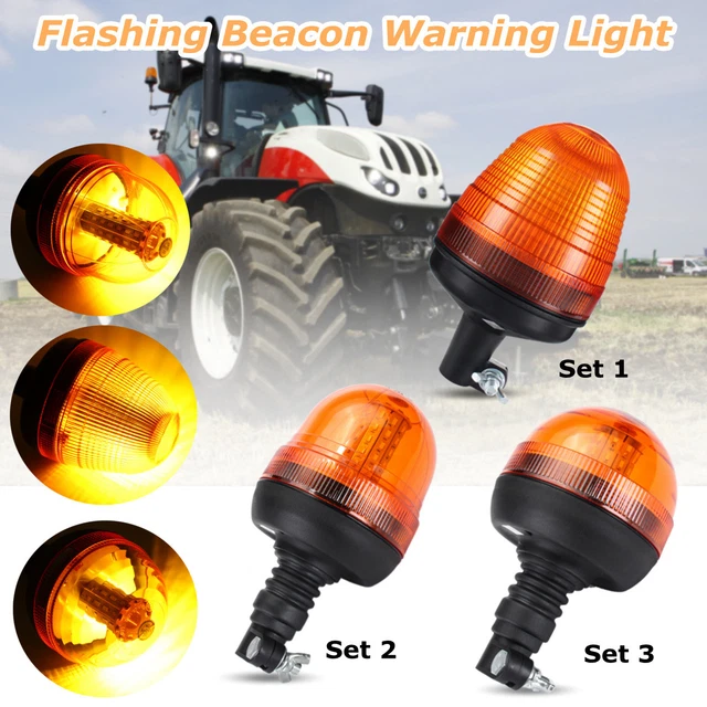 LED AMBER BEACON Tractor Warning light Rotating Flashing Flexible DIN ...