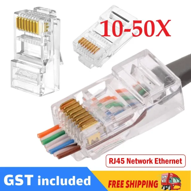10-50X RJ45 PASS Through CAT6 Connector Modular Plug CAT5e CAT5 Network ...