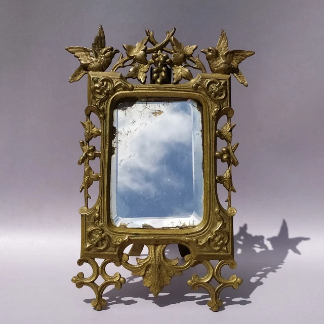 ANCIEN MIROIR DE table cadre en bronze décor floral et d'oiseau fin 19e siècle EUR 100,00 ...