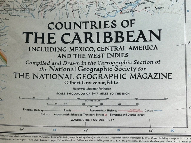 1947, NATIONAL GEOGRAPHIC, Large Folded Paper Map,Countries of the ...