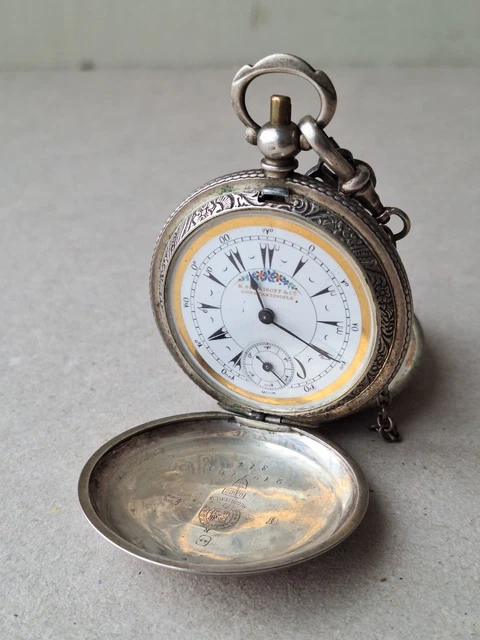 ANTIQUE 800 SILVER Serkinoff Constantinople Billodes Pocket Watch £363. ...