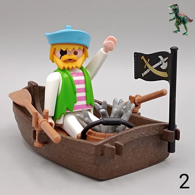 PLAYMOBIL PÊCHEUR PIRATE Canot à Rames Barque Naufragé Poisson 3792 ...