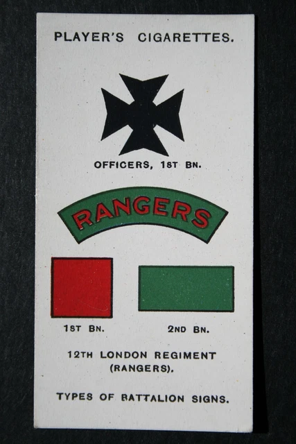 LONDON REGIMENT (RANGERS) World War 1 Battalion Insignia Vintage Card ...