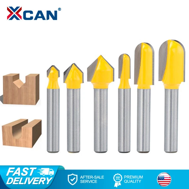 6PCS 1/4& SHANK Router Bits 90 Degree V Groove and Round Nose ...