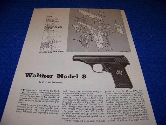 Walther Model 8 25 Cal Pistol Takedown Exploded View Legend