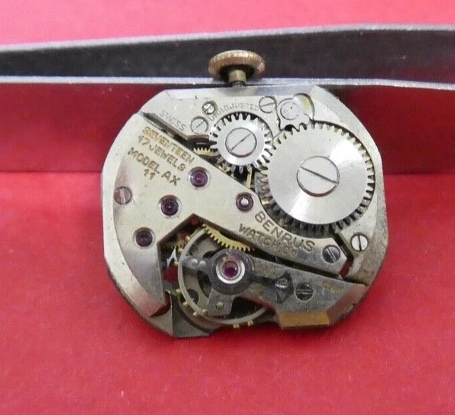 VINTAGE BENRUS MODEL AX 11 Wristwatch Movement 17 Jewels For PARTS ...