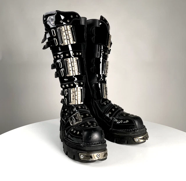 NEW ROCK REACTOR Chunky Platform Leather PVC Goth Knee High Boot Size ...