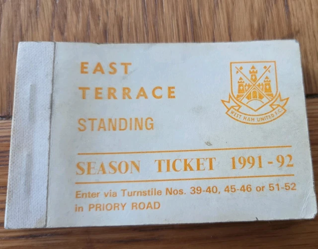 WEST HAM UNITED Season Ticket book East Terrace 1991/92 £8.12 - PicClick UK