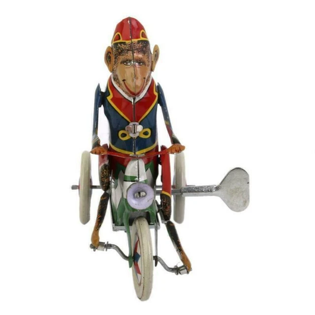 RETRO WIND UP Circus Monkey Riding a Tricycle Clockwork Tin Toy ...