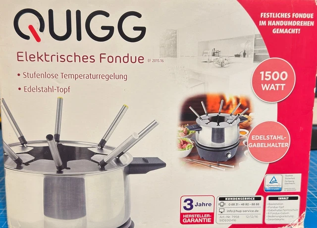 FONDUE SET ELEKTRISCH von Quigg Edelstahl 1500 Watt Neuzustand OVP EUR ...