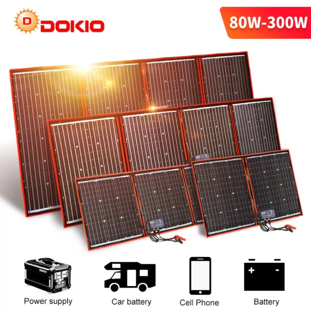 DOKIO 100W 200W 300w Panneau solaire portable pliable pour VR/Camping/Téléphoner EUR 103,14 ...