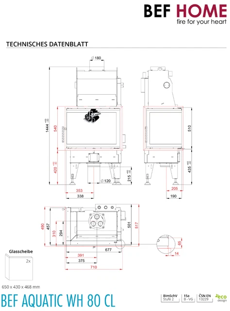 KAMINEINSATZ 🔵 BEF AQUATIC WH 80 CL 14KW Kamin WASSER Ofen BeF Home LDF ...