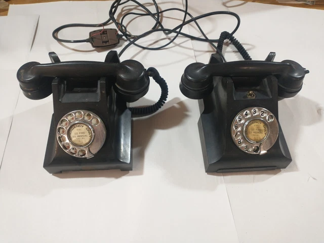 PAIR SIEMENS BROTHERS Vintage Black Bakelite Rotary Pyramid Telephone ...