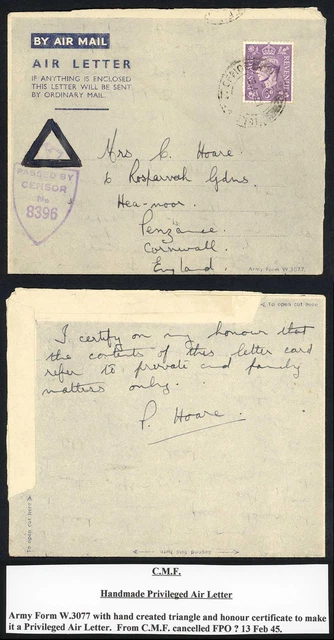 C.M.F HANDMADE PRIVILEGED Air Letter with hand created triangle 13th ...