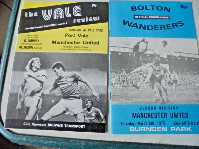 19 MANCHESTER UNITED Away Programmes 1970's to 2000's incs Carlisle Utd ...