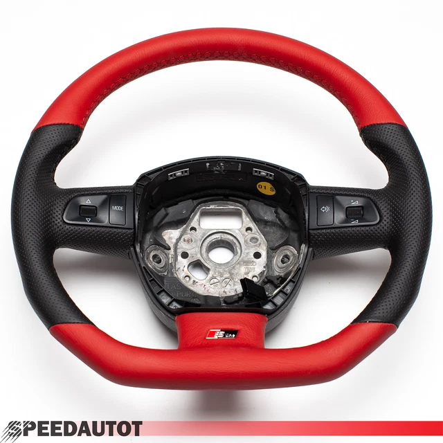 ÉCHANGE APLATI MULTIFONCTION Volant en Cuir Rouge-Noir pour Audi A3, A5 ...