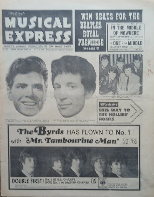 NEW MUSICAL EXPRESS July 16th 1965, The Hollies, The Byrds, Roy Orbison ...