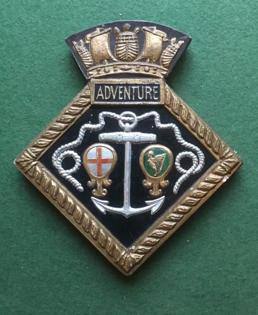 ANTIQUE PLASTER & wood WW2 Royal Navy HMS Adventure ships badge plaque ...