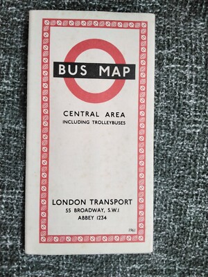 LONDON TRANSPORT BUS Map Central Area Including Trolleybuses 1961 £3.00 ...