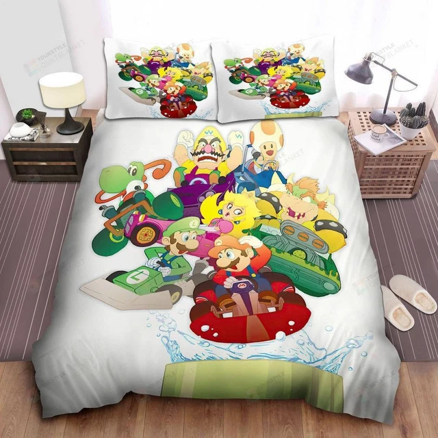 SUPER MARIO KART Characters Illustration Quilt Duvet Cover Set Bedroom ...