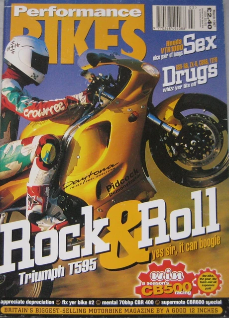 PERFORMANCE BIKES MAGAZINE March 1997 featuring Suzuki, Triumph, Yamaha ...