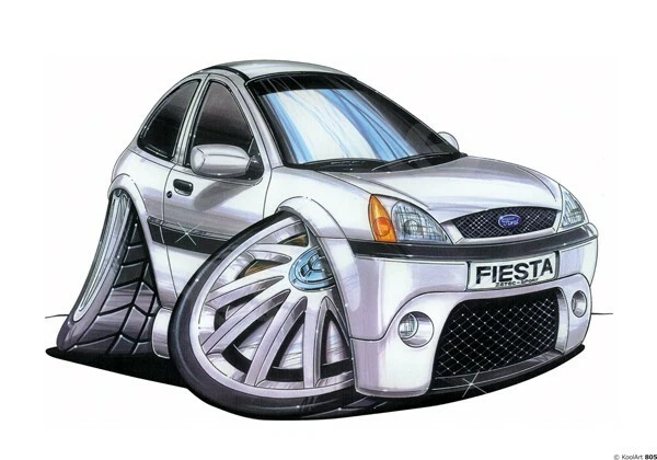 FORD FIESTA ZETEC SILVER Koolart Cartoon Caricature Car Print - A3 Size ...