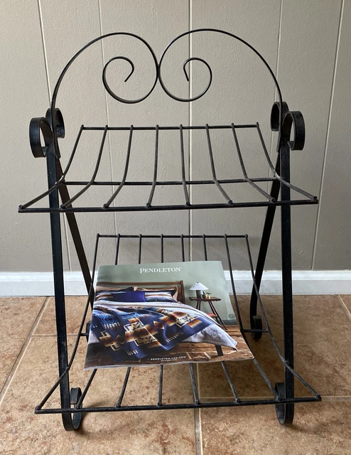 MCM RETRO BLACK Wrought Iron Sculpted 2 Tier Magazine Rack Stand $45.00 ...