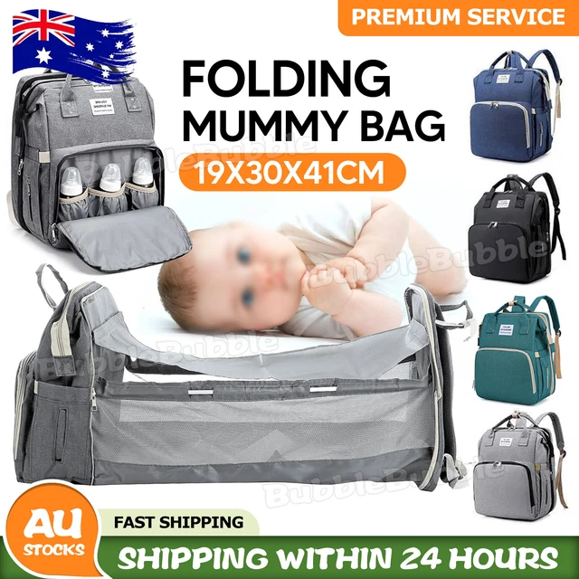 LARGE CHANGING MUMMY Bag Nappy Diaper Crib Backpack Baby Bed Folding AU ...