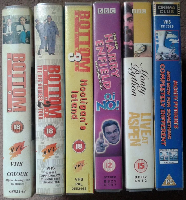 6 COMEDY VHS tapes, Bottom Rick Mayall Harry Enfield Monty Python £15. ...