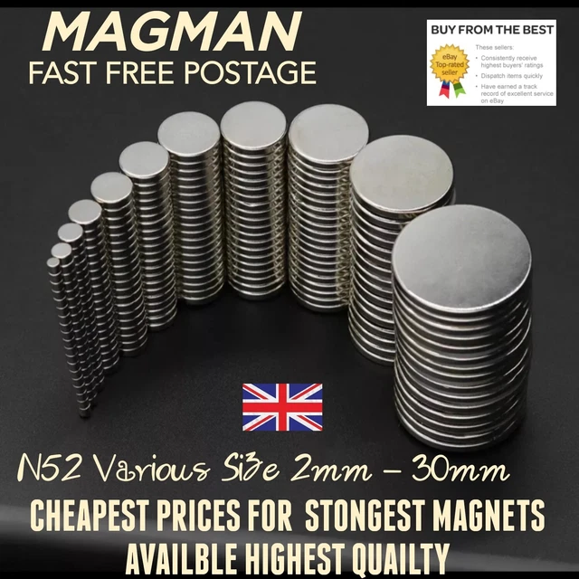 SUPER MAGNET N52 2mm to 30mm - Very Strong Rare Earth Magnets - Multi ...